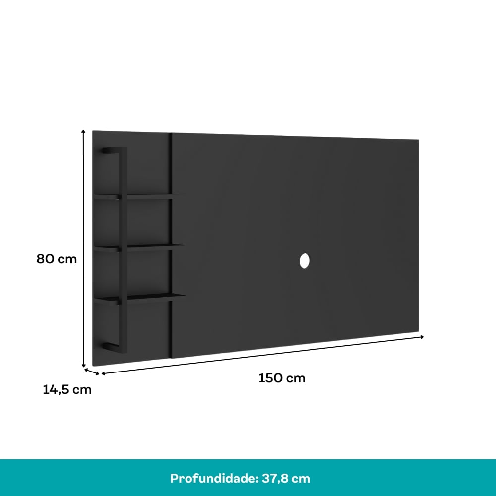 Painel para TV até 50 Polegadas c/ Prateleiras Amazonas Carraro Preto ...